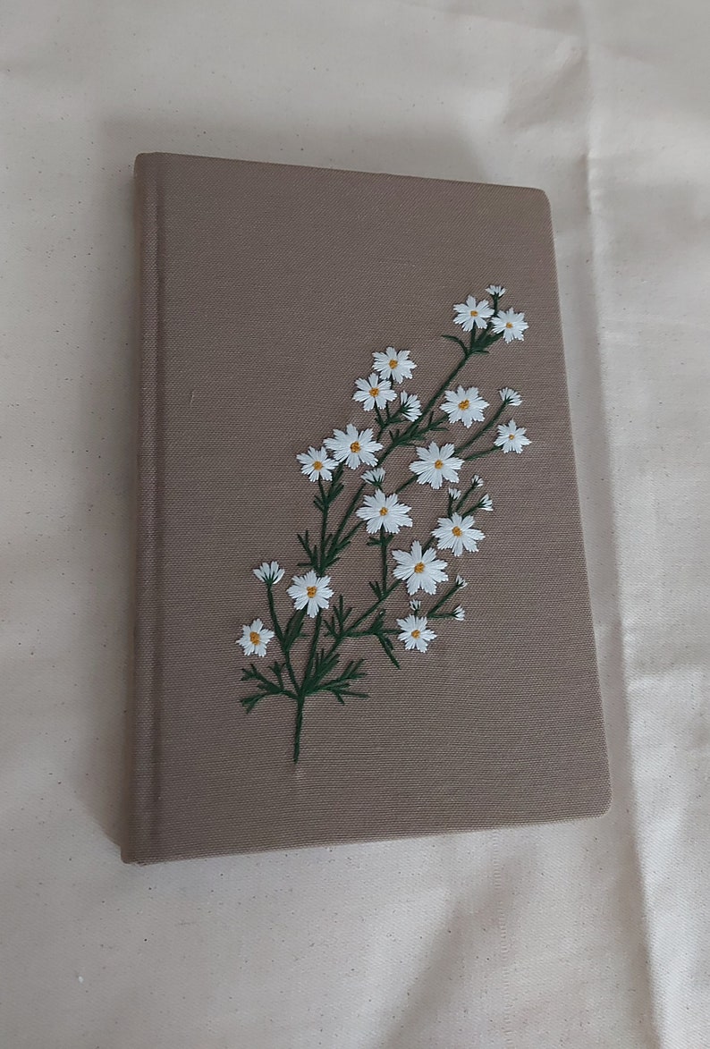 Daisy Pattern, Handmade Embroidered Cover Notebook, Embroidered Journal ...