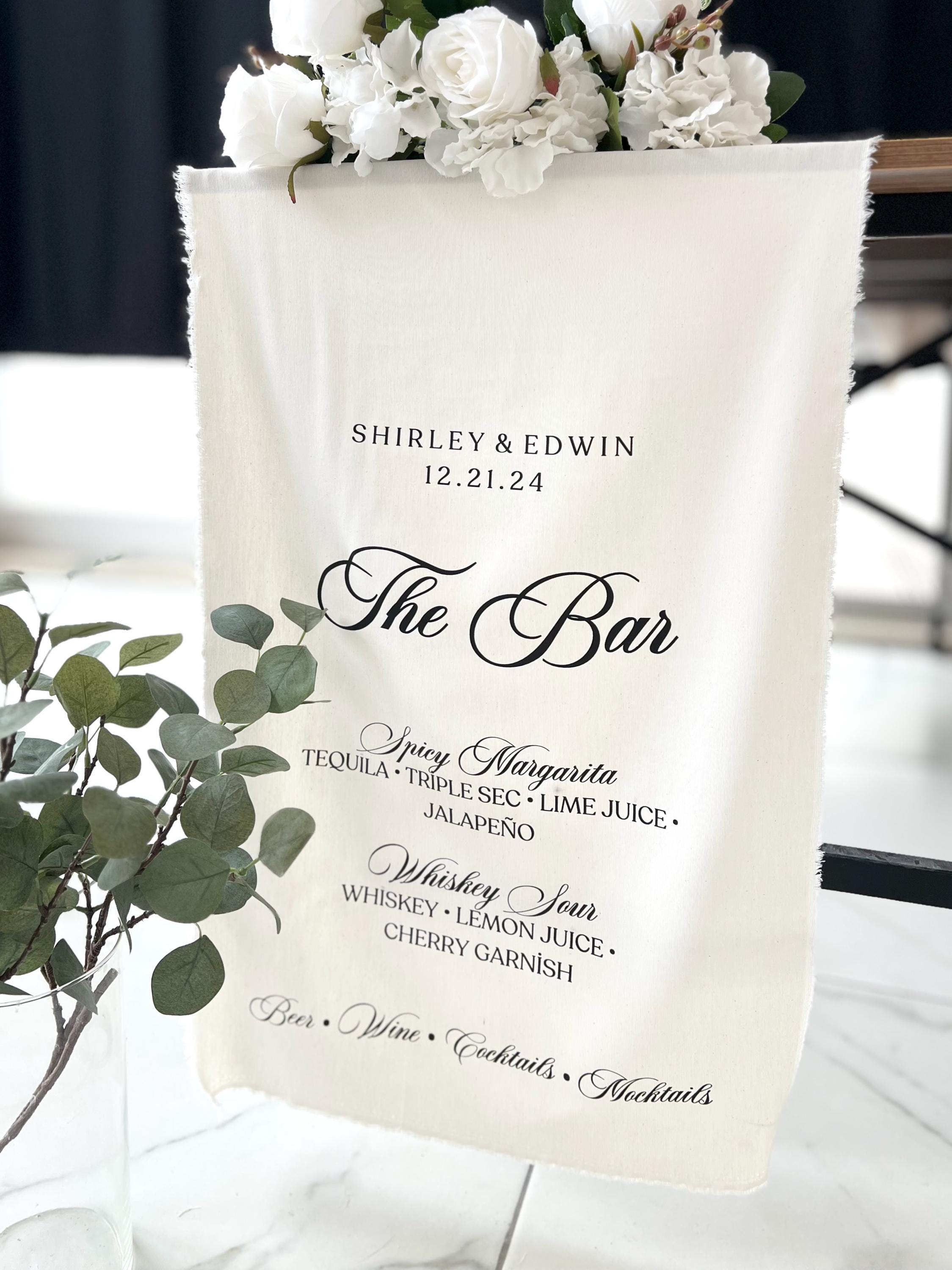Fabric Bar Sign, Wedding Bar Menu, Custom Linen Bar Sign, Bar Sign ...