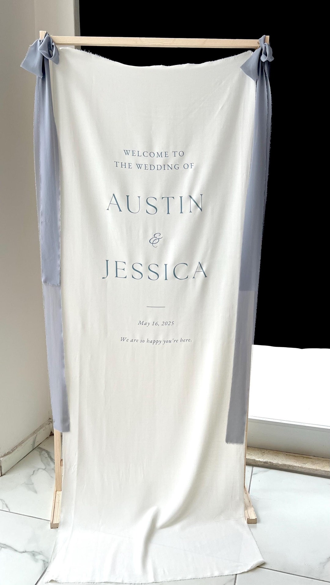 Welcome Sign With Bow, Fabric Wedding Welcome Sign, Modern Wedding ...