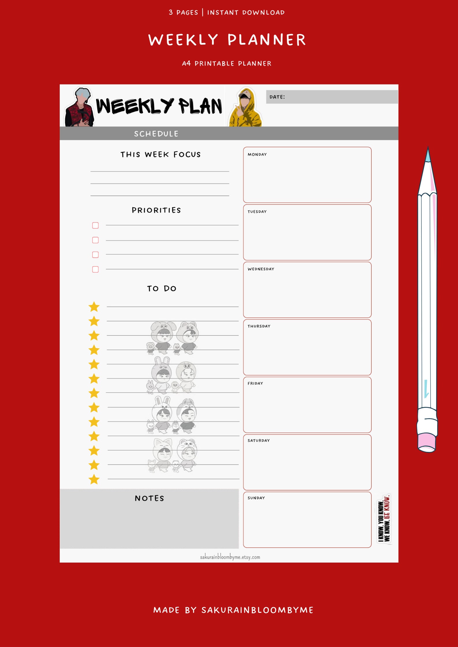 Stray Kids SKZ Planner Download Print A4 Daily Weekly and - Etsy