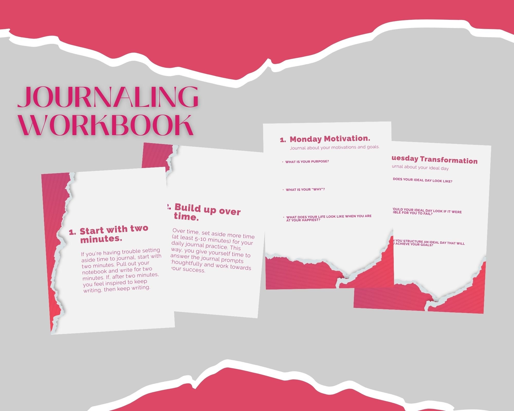 Bright Pink Journaling Workbook, Authenticity, Self Discovery, Personal ...
