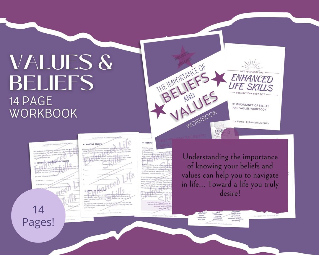 Beliefs & Values Authenticity Self Discovery Workbook | Core Values ...