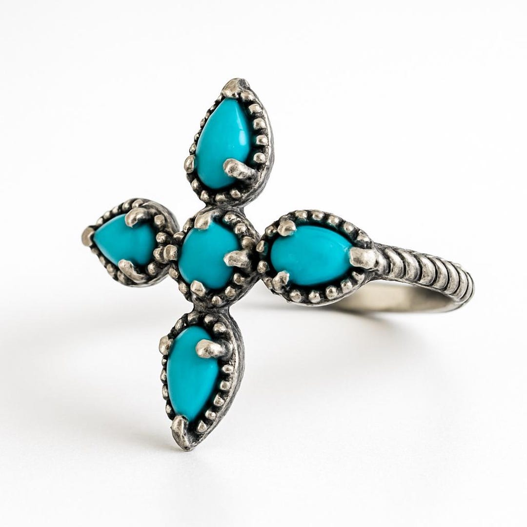 Turquoise Cross Ring | Sterling Silver Boho Statement Ring - Etsy