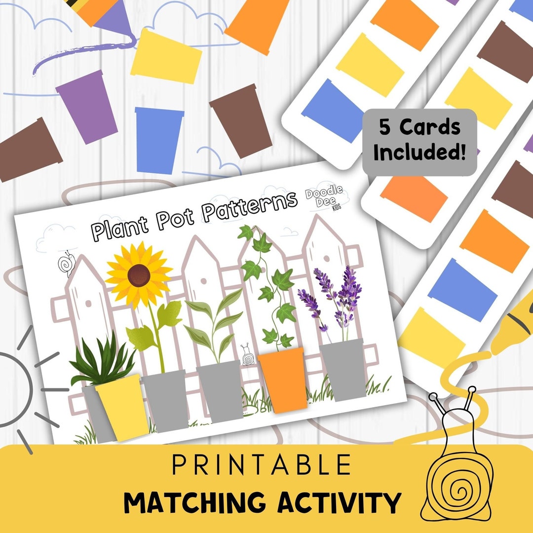 Matching Activity Plant Pot Patterns Educational Printable Worksheets ...