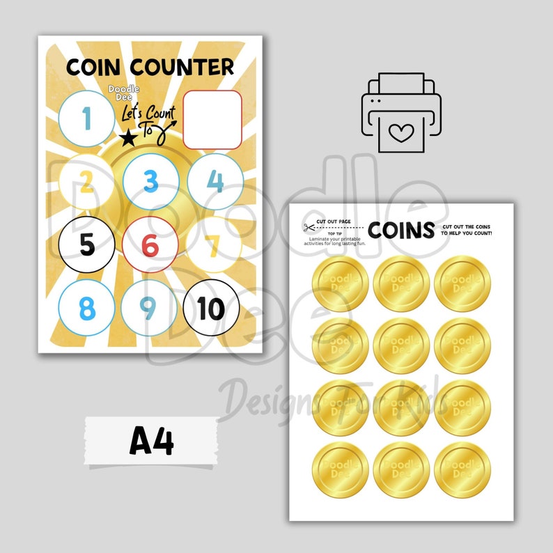 Coin Counter Counting Activity Educational Printable Worksheets Nursery ...
