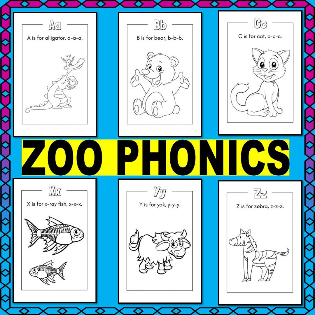 Zoo Phonics | Alphabet Animal Coloring Printables / Flash Cards - Etsy