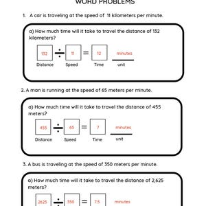 Speed, Distance, and Time Worksheets - Etsy