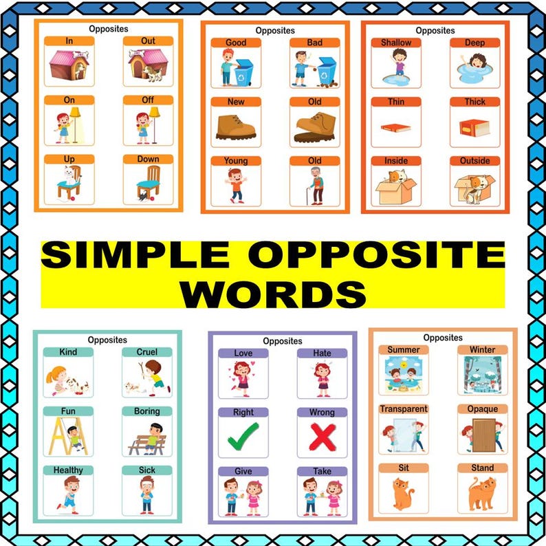 Simple Opposite Words Printables - Etsy