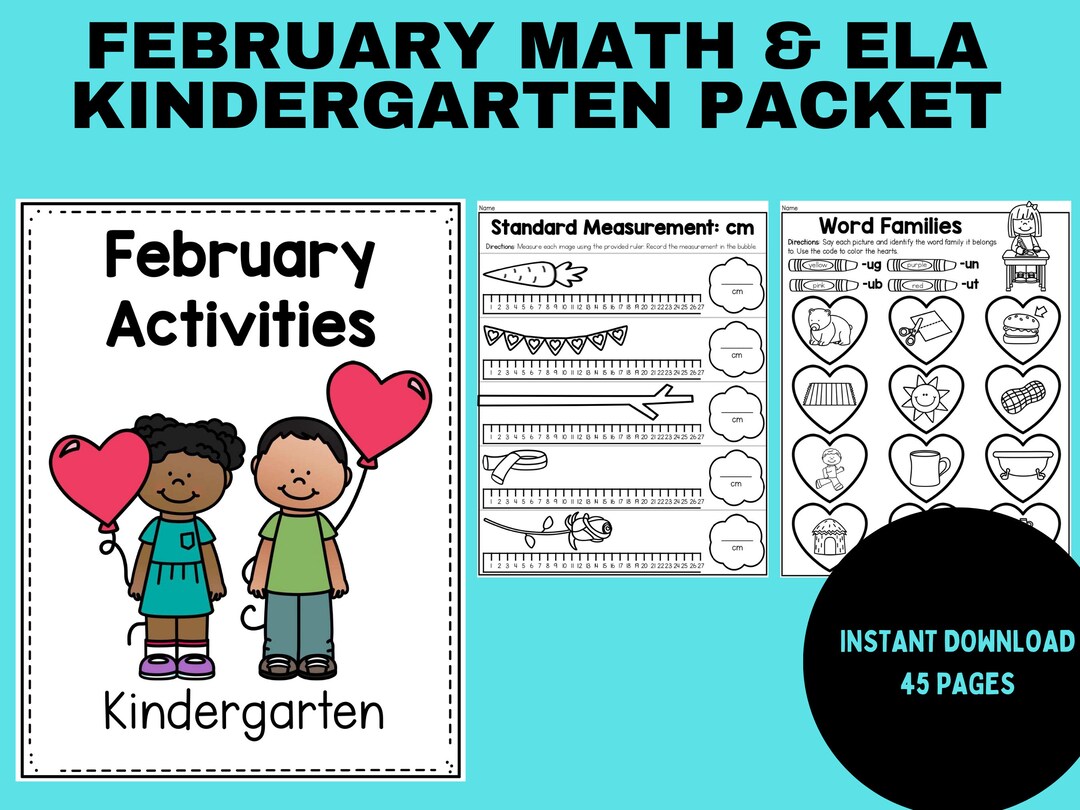 February Math and ELA Worksheet Activities for Kindergarten - Etsy