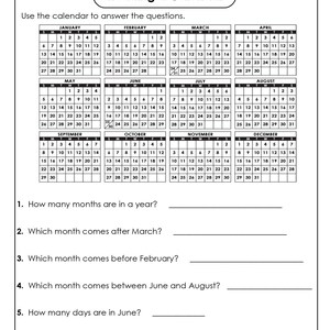 Calendar Skills and Worksheets for Students - Etsy