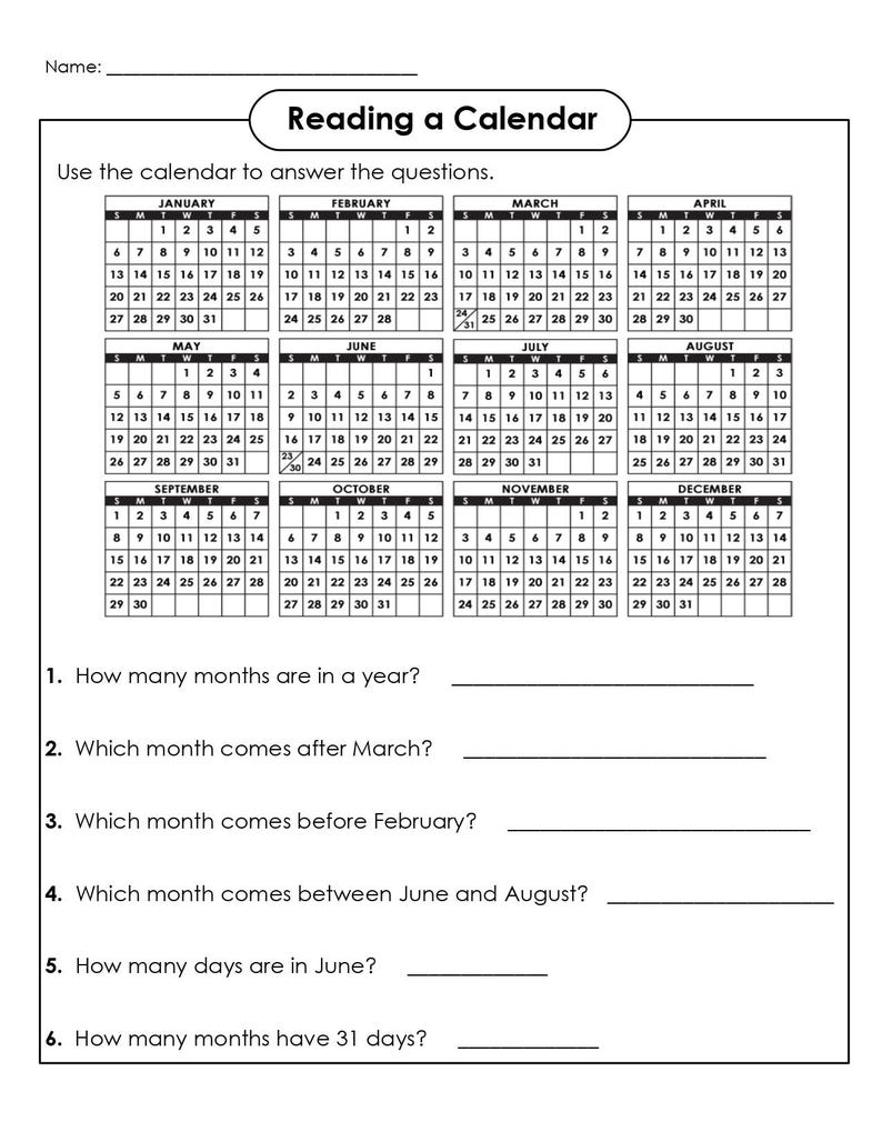 Calendar Skills and Worksheets for Students - Etsy