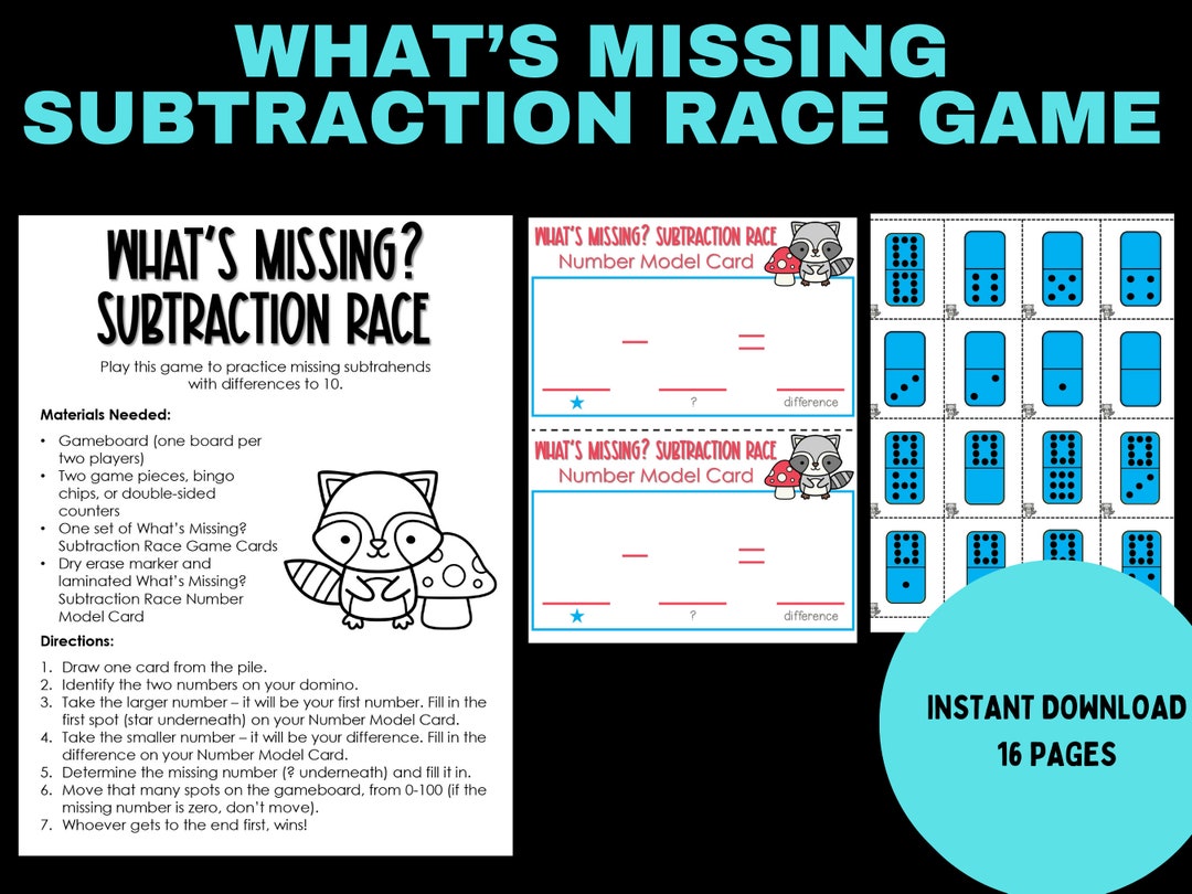 What’s Missing? Subtraction Race Activity - Etsy