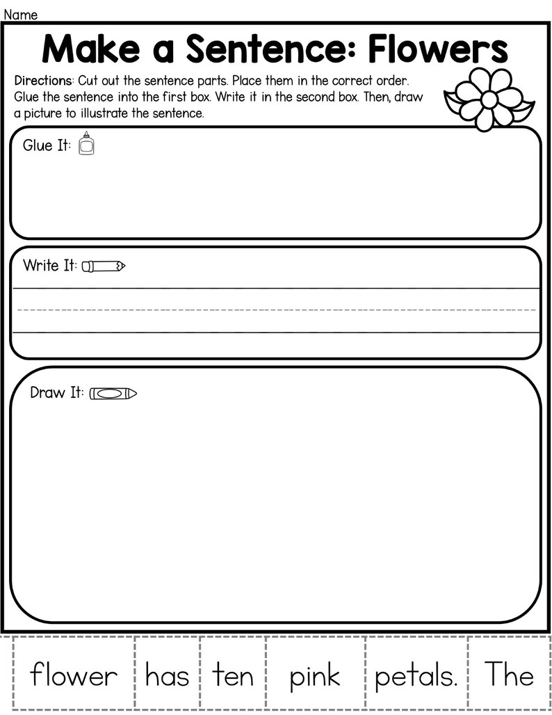 Make a Sentence - Cut and Glue Worksheets for Kindergarten and First ...
