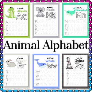 Animal Alphabet Tracing Worksheets for Kids - Etsy