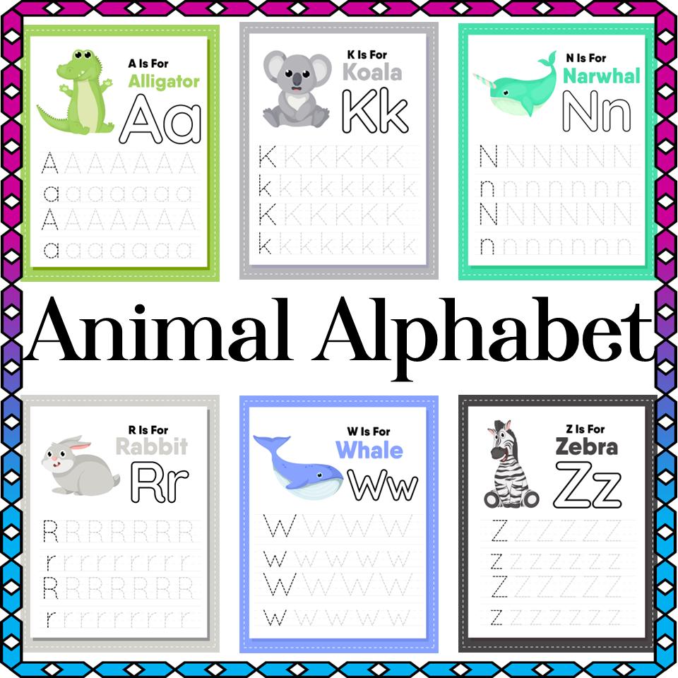 Animal Alphabet Tracing Worksheets for Kids - Etsy