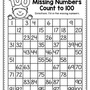 Missing Numbers Worksheets | Counting up to 100 - Etsy