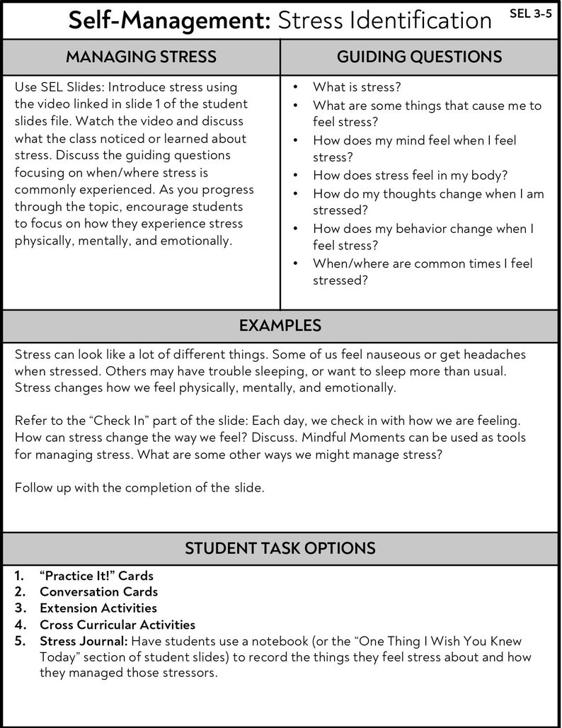 Stress Identification and Management Packet for Social Emotional ...