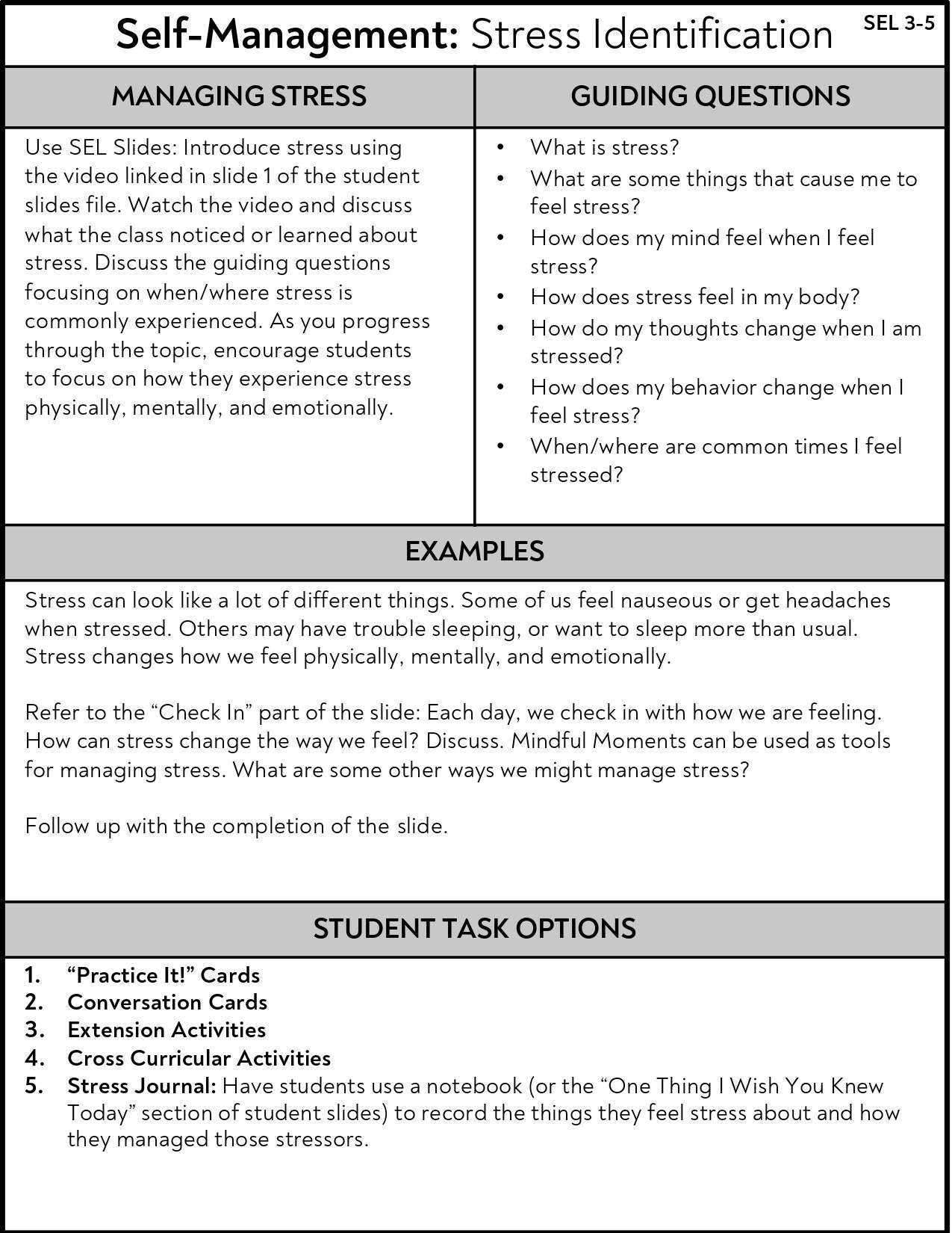Stress Identification and Management Packet for Social Emotional ...