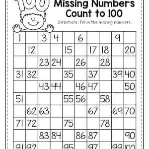 Missing Numbers Worksheets | Counting up to 100 - Etsy