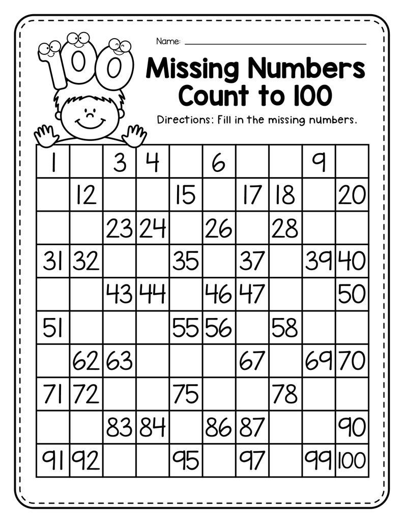 Missing Numbers Worksheets | Counting up to 100 - Etsy