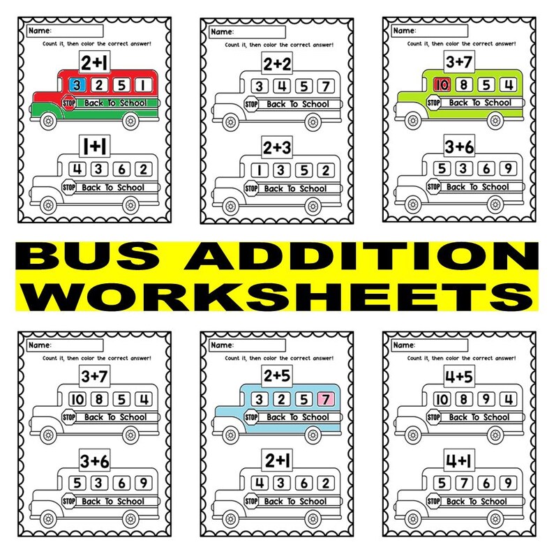 Bus Addition Worksheets - Etsy
