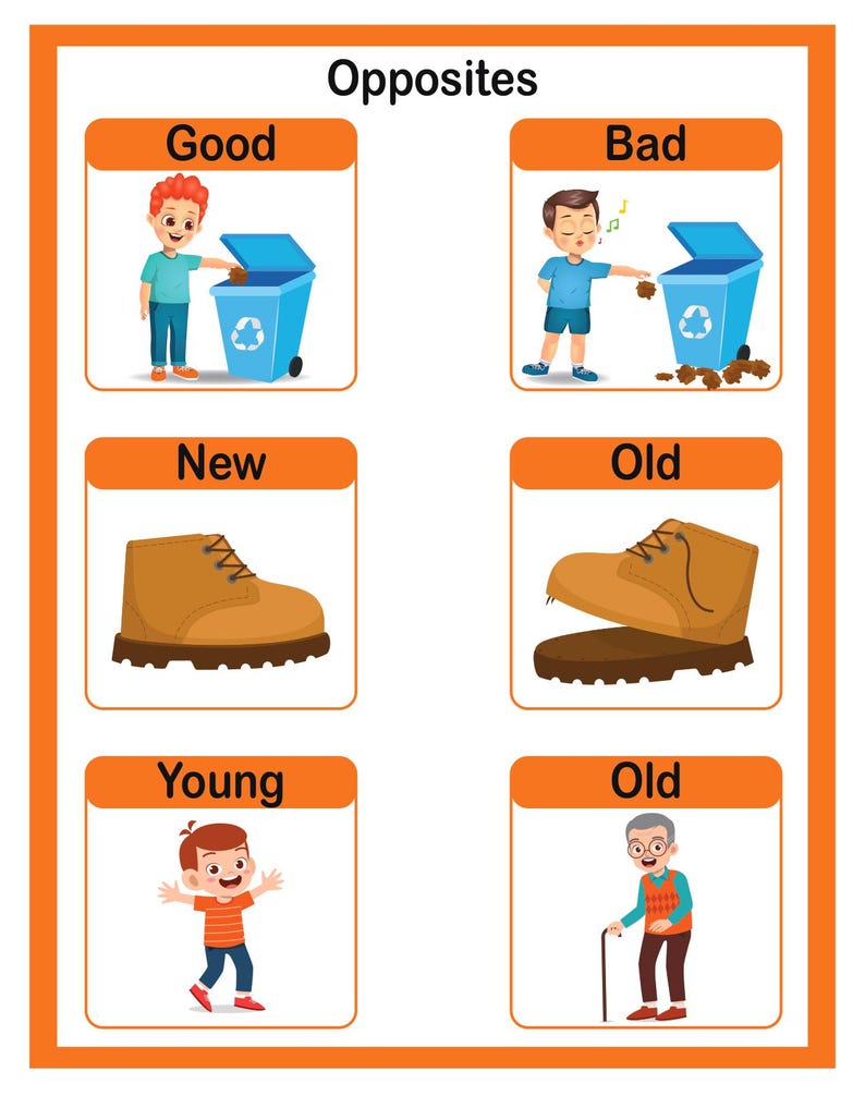 Simple Opposite Words Printables - Etsy