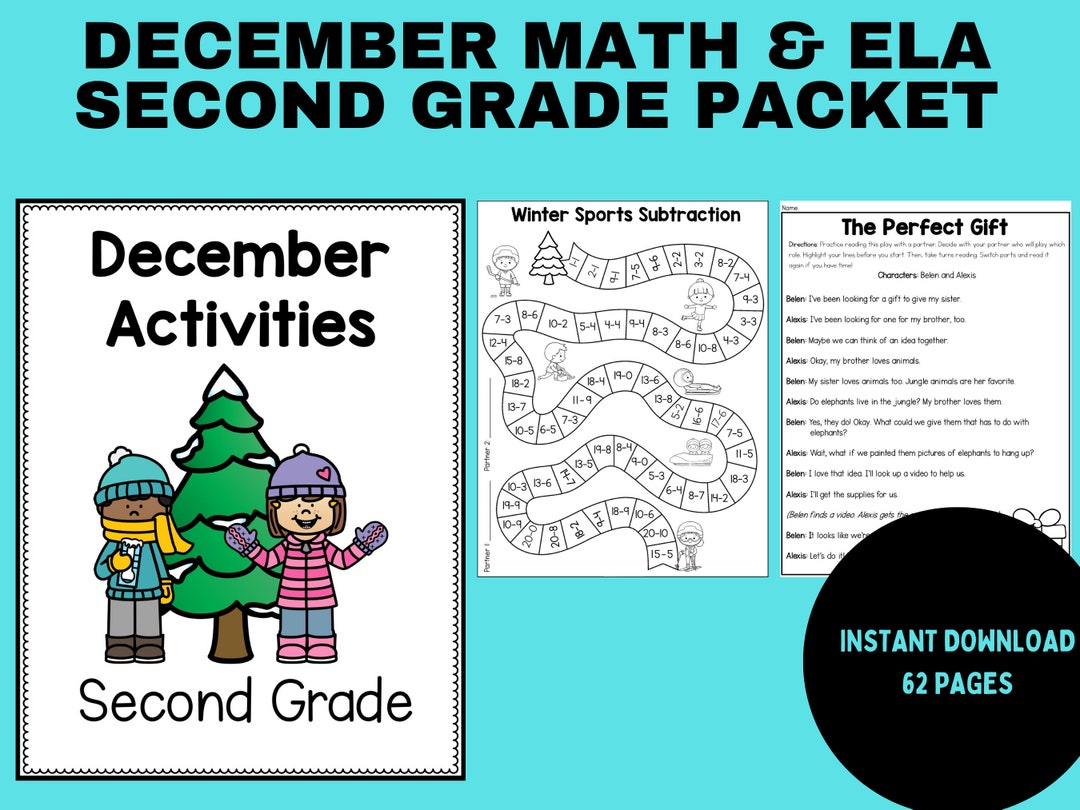 December Math & ELA Worksheets for 2nd Grade | Winter Activities Packet ...