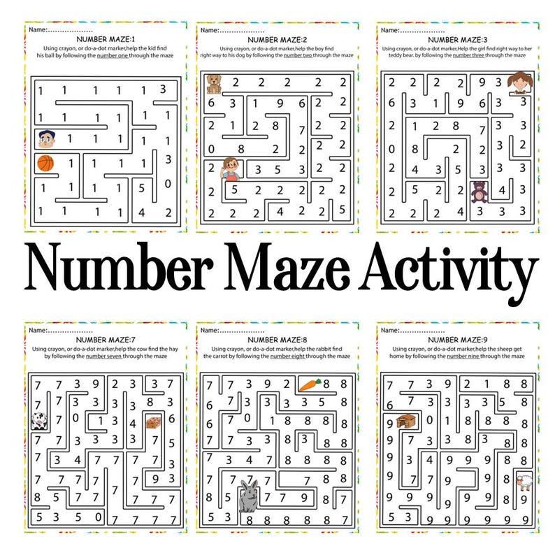 Number Maze Printables - Etsy