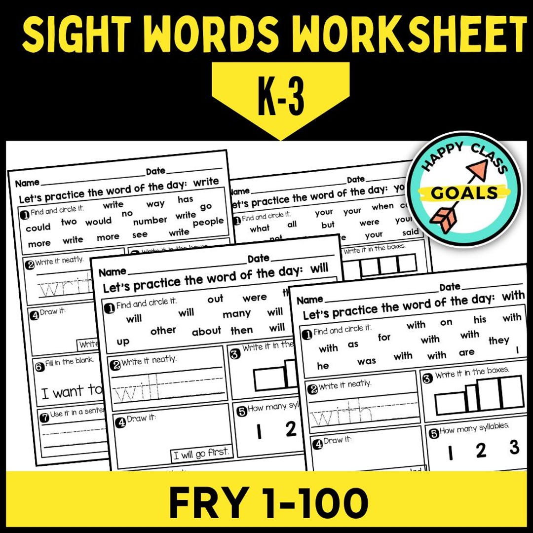 1-100 Fry Sight Words Worksheets | K-3 - Etsy