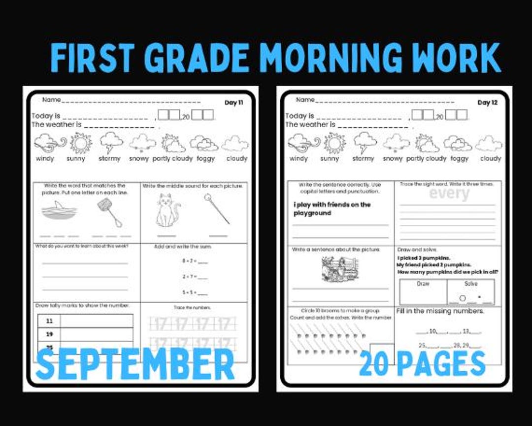 First Grade September Morning Work || Math and ELA || No Prep - Etsy