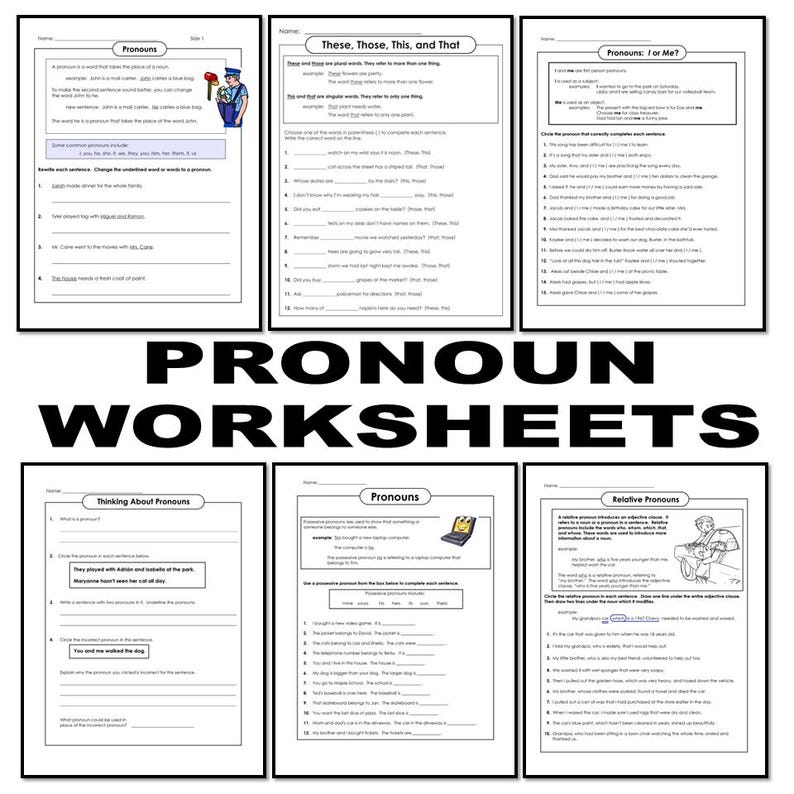 Pronoun Worksheets - Etsy
