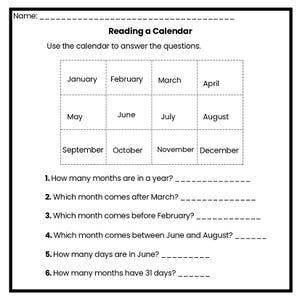 Calendar Worksheets | Weeks, Days, Months, Years Activity Worksheets - Etsy