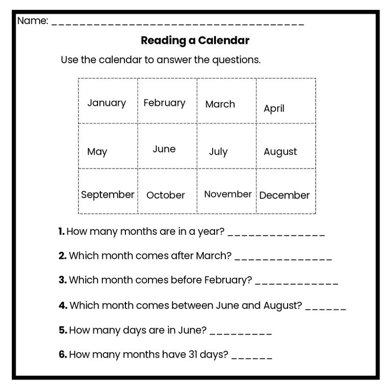 Calendar Worksheets | Weeks, Days, Months, Years Activity Worksheets - Etsy