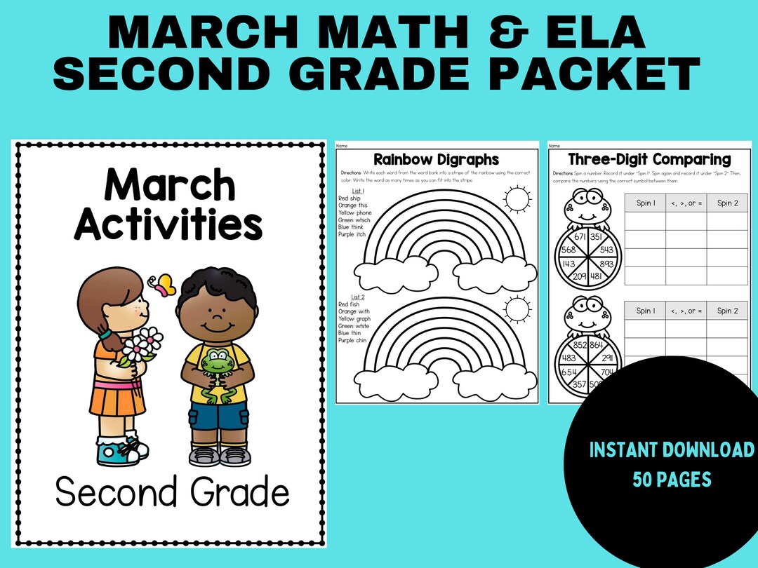 March Math and ELA Worksheet Activities for Second Grade - Etsy