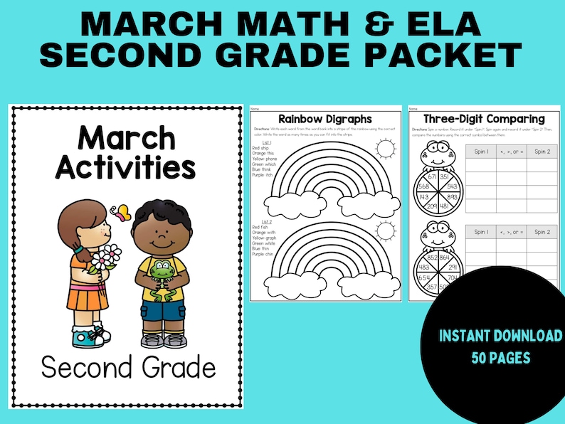 March Math and ELA Worksheet Activities for Second Grade - Etsy