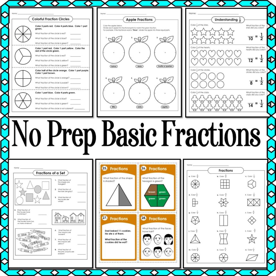 Basic Fractions Worksheets | First to First Grade - Etsy