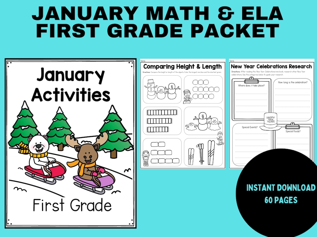 January Math and ELA Worksheet Activities for First Grade - Etsy