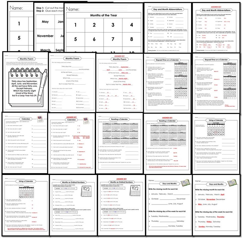 Calendar Skills and Worksheets for Students - Etsy