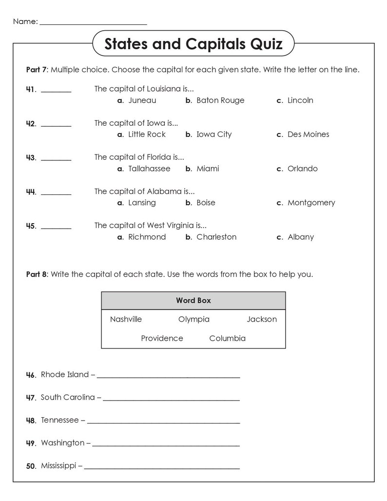 50 States and Capitals Social Studies - Etsy