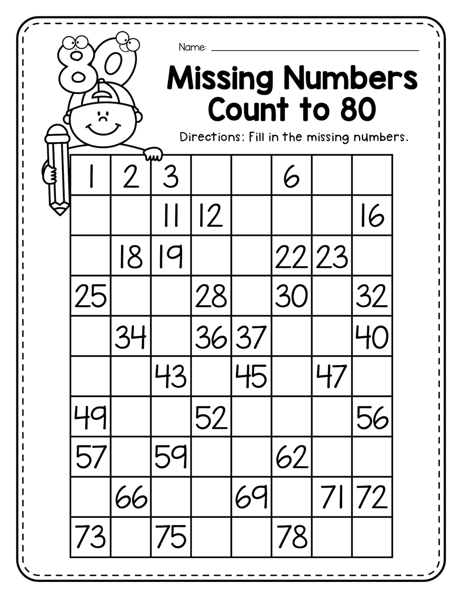 Missing Numbers Worksheets | Counting up to 100 - Etsy