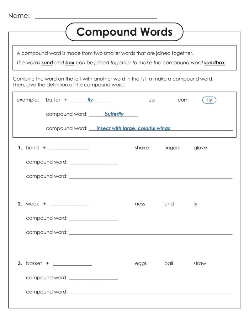 Compound Words Worksheets - Etsy