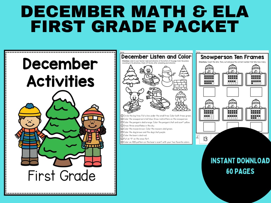 December Math & ELA | 1st Grade Winter Worksheets - Etsy