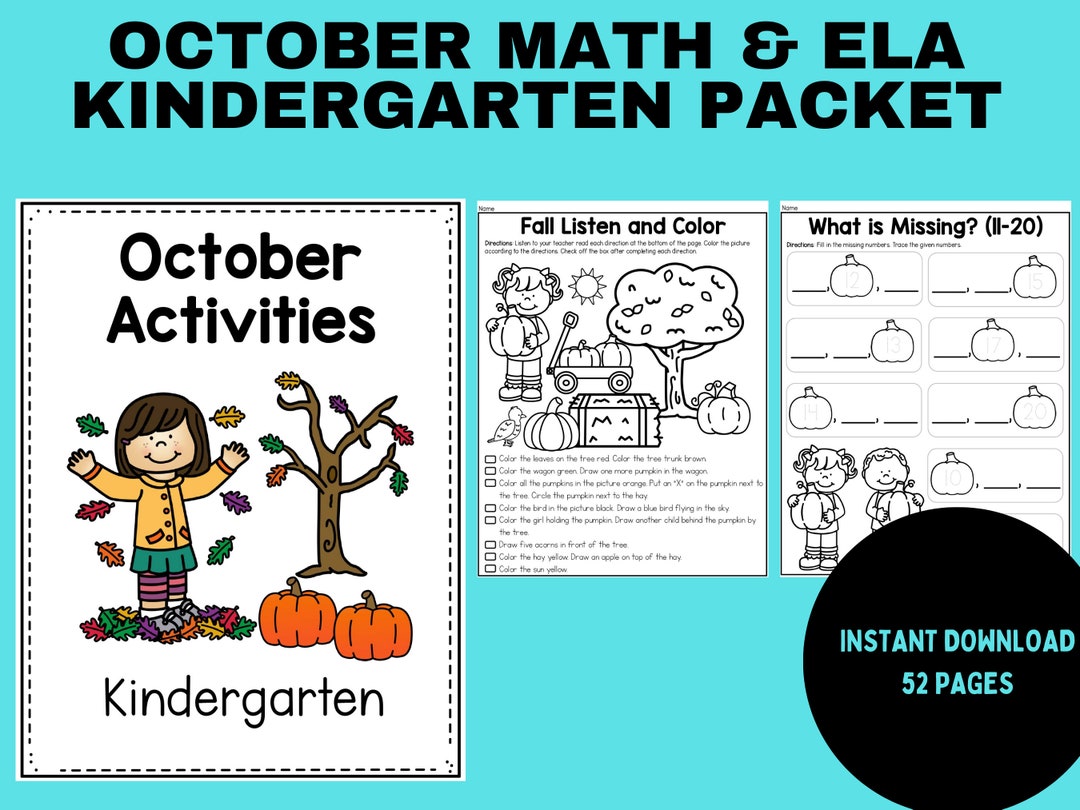 October Math and ELA Worksheet Activities for Kindergarten - Etsy
