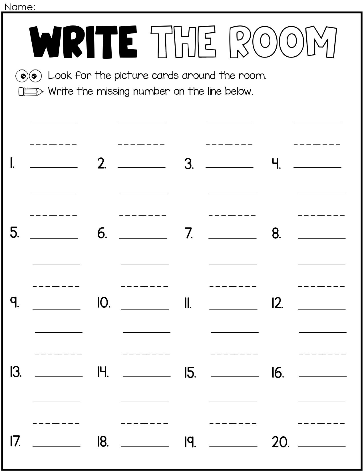 Write the Room Kindergarten Activity | Missing Number - Etsy