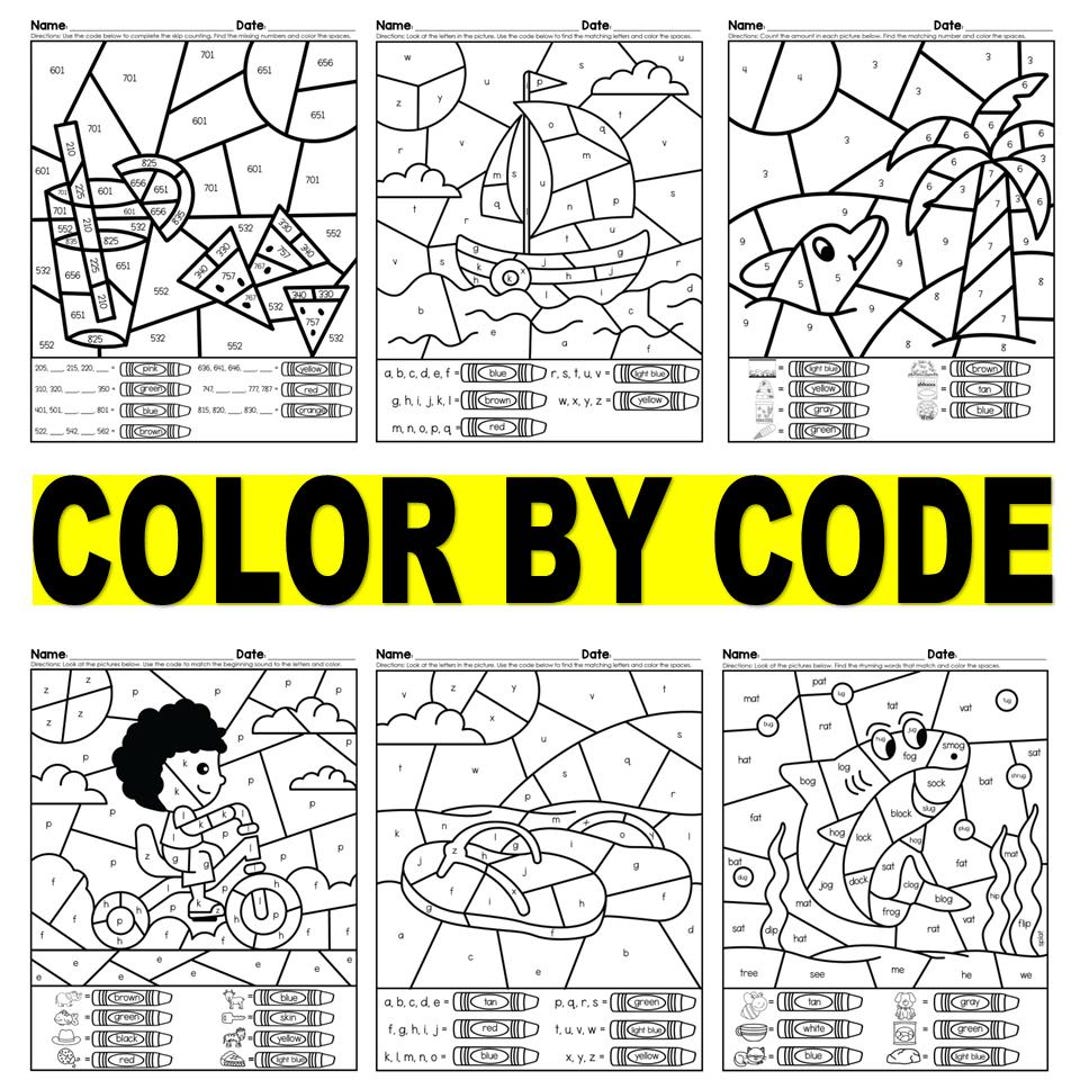 Summer Color by Code Math and Literacy Pack | Grade 1, 2 & 3 - Etsy