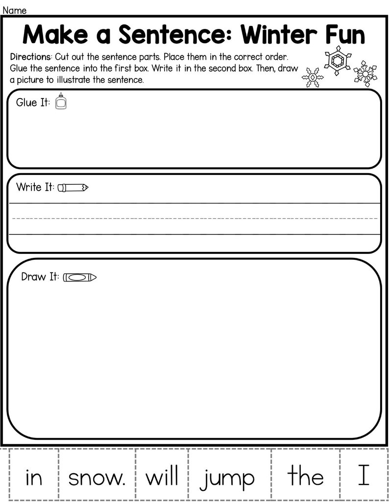 Make a Sentence - Cut and Glue Worksheets for Kindergarten and First ...