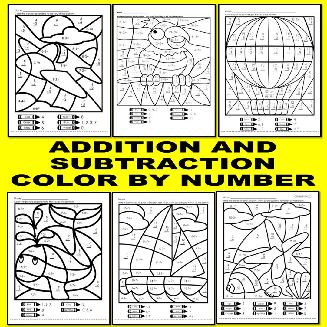 Color by Code Addition and Subtraction for First and Second-grade - Etsy