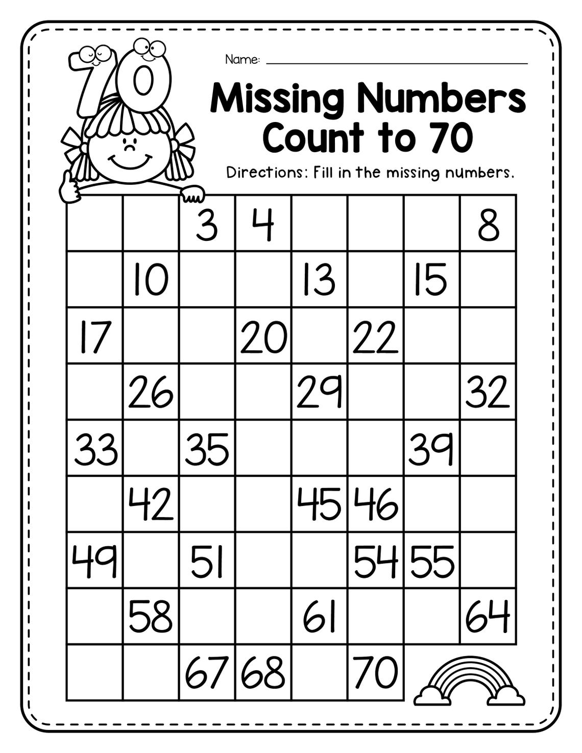 Missing Numbers Worksheets | Counting up to 100 - Etsy