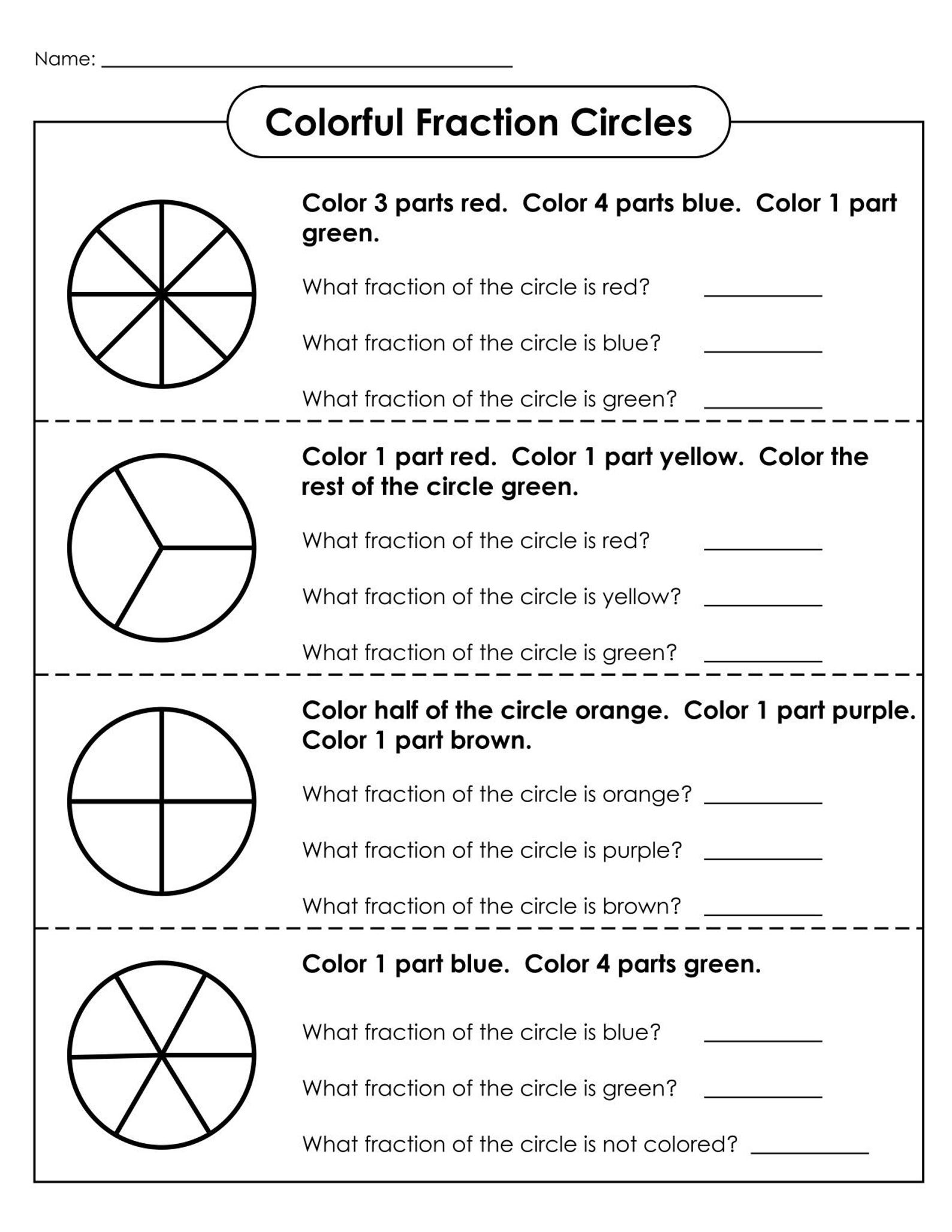 Basic Fractions Worksheets | First to First Grade - Etsy