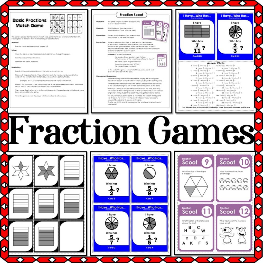 Fraction Games: Math Scoot, Matching, I Have Who Has (digital Download ...